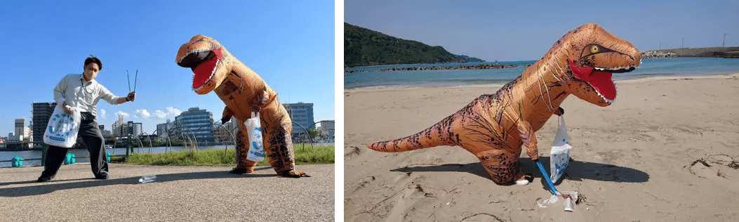 Dinosaurs Battle Humans in Japan City's Beach Beautification Challenge ...